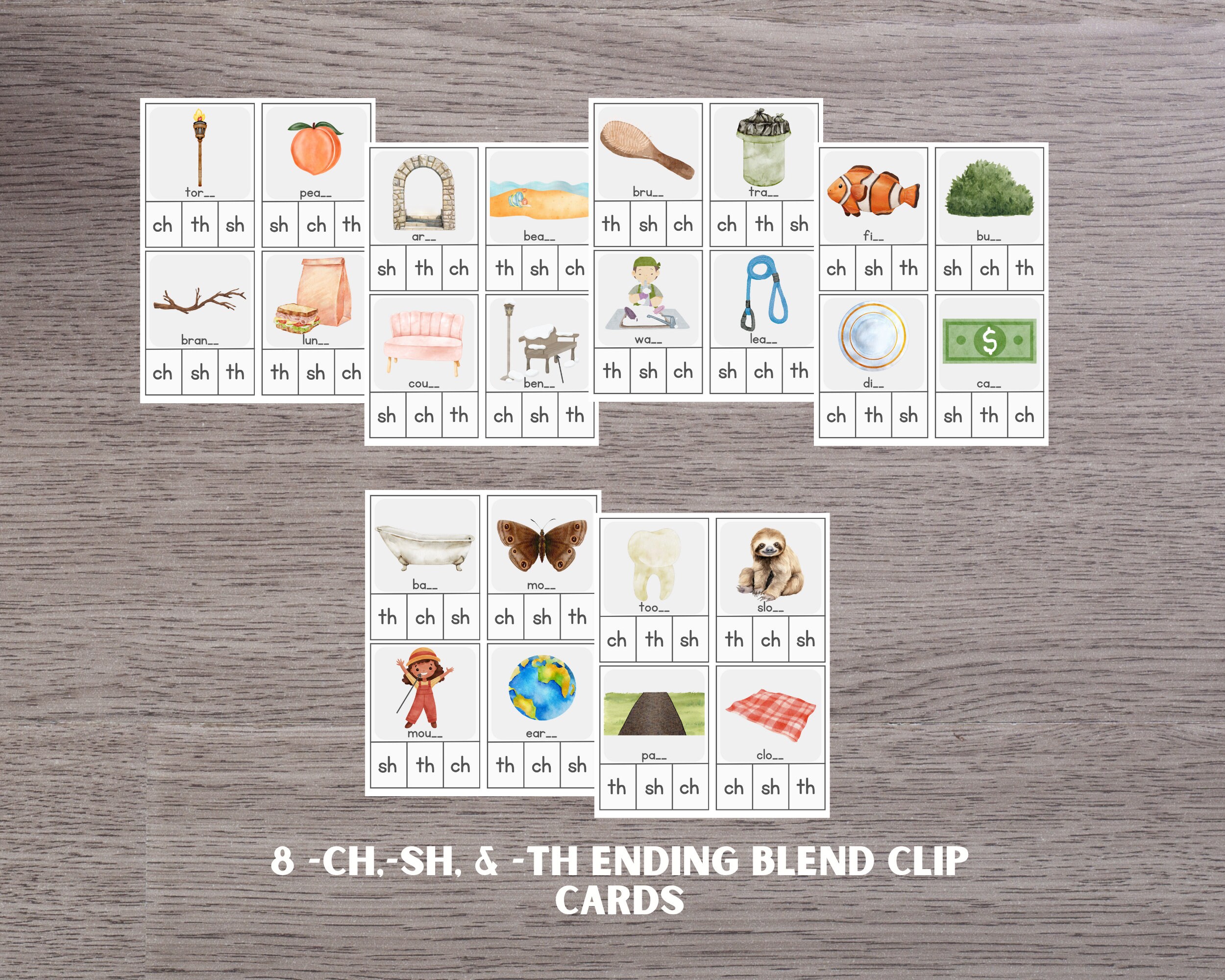 Digraph Clip Cards, Beginning Digraphs, Ending Digraphs, Phonics ...