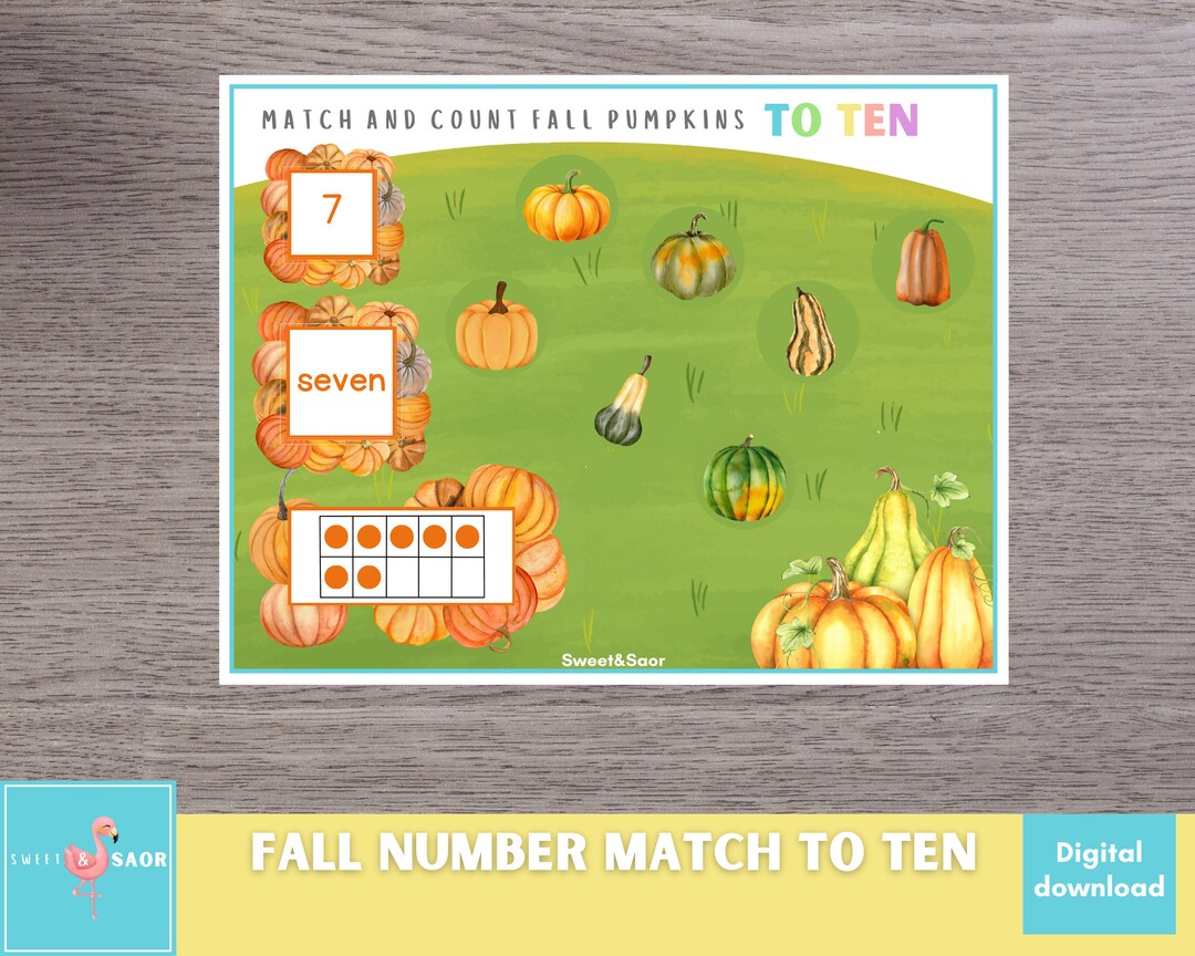 Fall Number Match, Preschool Printable, Pumpkin Activity for Kids ...