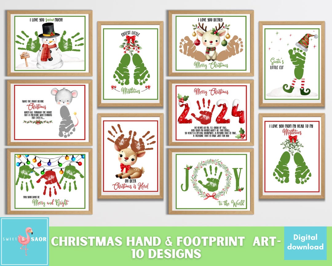 Kids Christmas Activities, Printable Handprint Art Bundle, Holiday ...