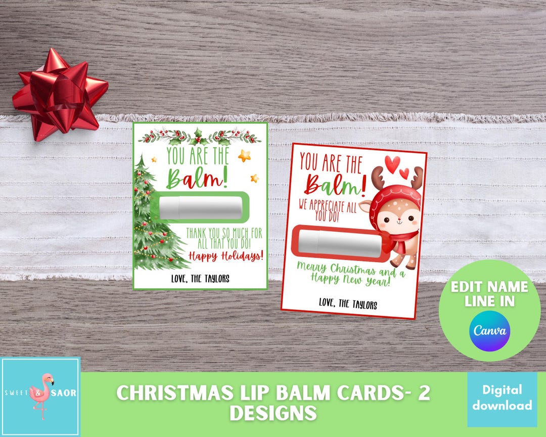 Printable Christmas Lip Balm Tags, Christmas Lip Balm Holder, Holiday ...