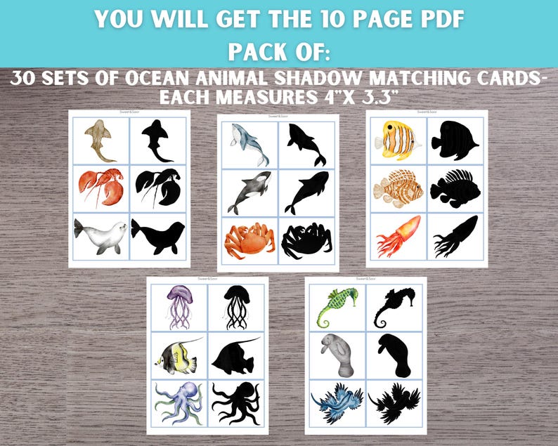 Ocean Animal Shadow Matching Game: Printable Preschool Activity (PDF ...