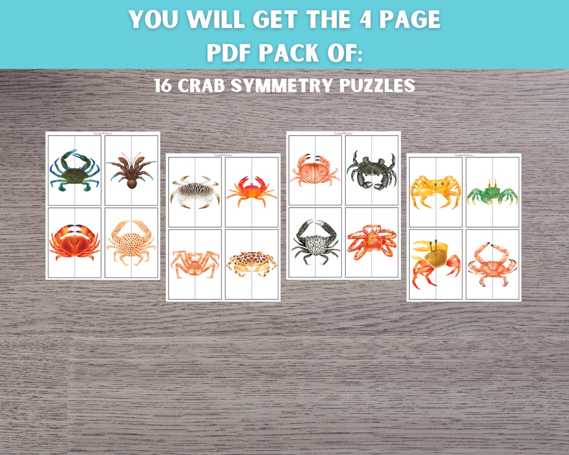 Crabs Symmetry Puzzles, Montessori Inspired Printable, Ocean Matching ...