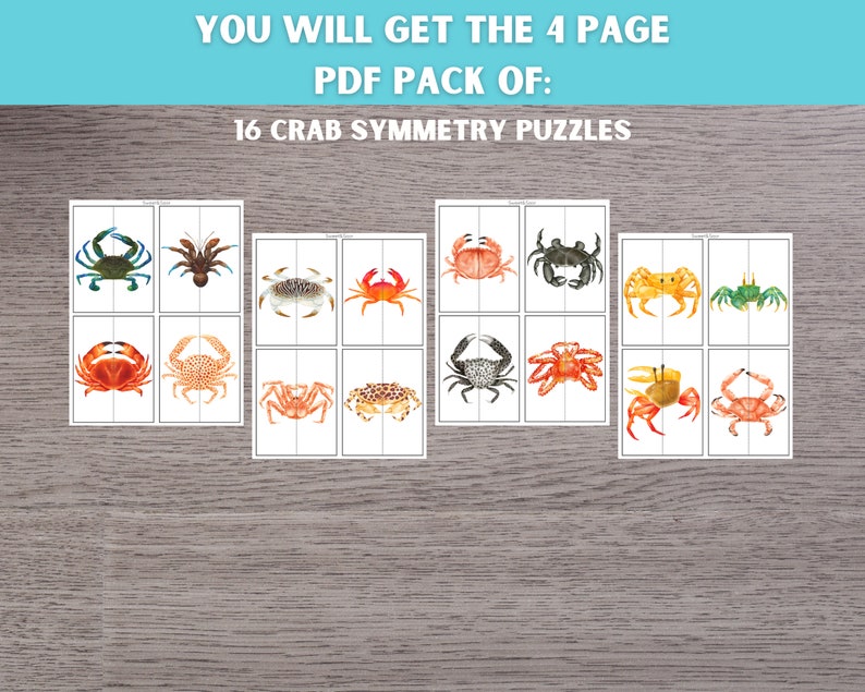 Crabs Symmetry Puzzles, Montessori Inspired Printable, Ocean Matching ...
