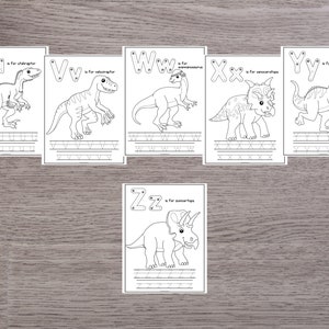 Dinosaur Alphabet Coloring Pages: Letter Tracing Worksheets (digital ...