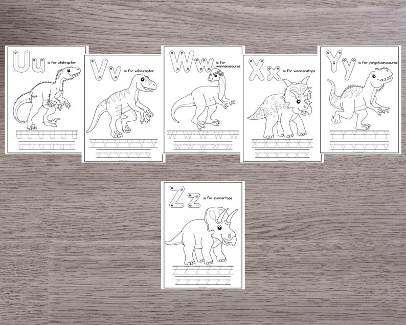 Dinosaur Coloring and Alphabet Letter Tracing Worksheets, Preschool ...
