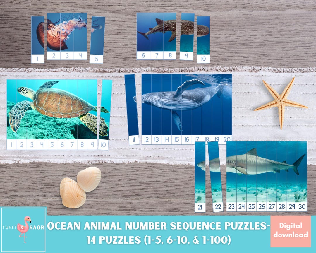 Ocean Animal Number Puzzle, Preschool Printable Number Sequence ...