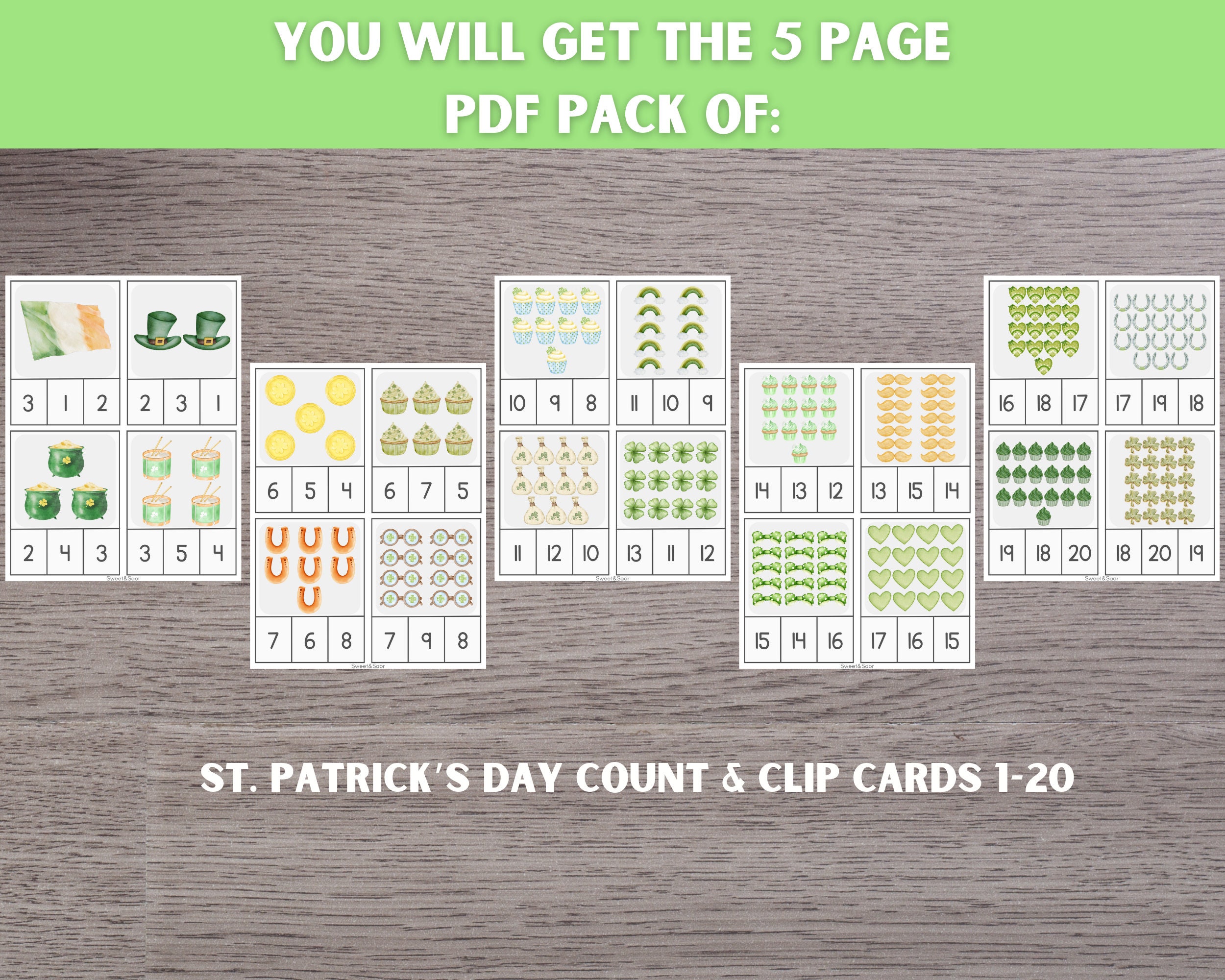 St. Patrick's Day Count and Clip Cards: Numbers 1-20 (digital Download ...