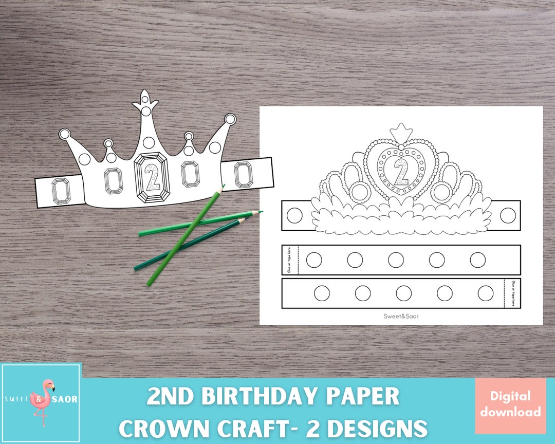Birthday Paper Crown Craft, 2nd Birthday Paper Hat Coloring Printable ...