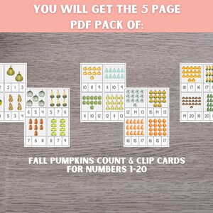 Fall Pumpkin Count and Clip Cards: Preschool Math (PDF Download) - Etsy