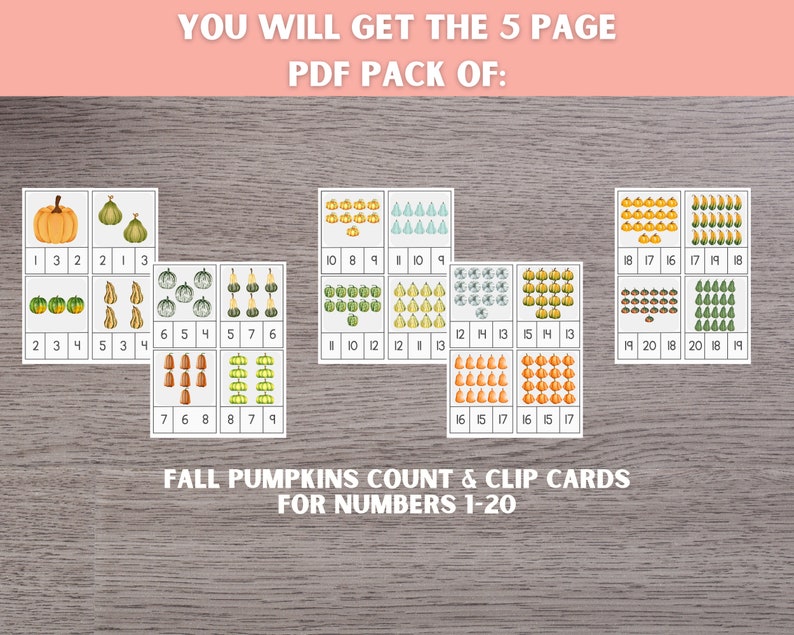 Fall Pumpkin Count and Clip Cards: Preschool Math (PDF Download) - Etsy