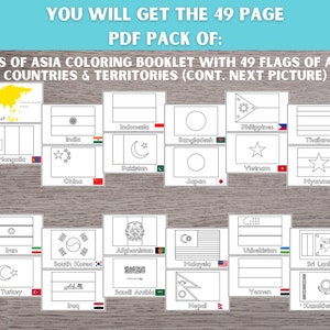 ASIA Flags Coloring Pages, Flags of Asia Flash Cards, Montessori Asian ...