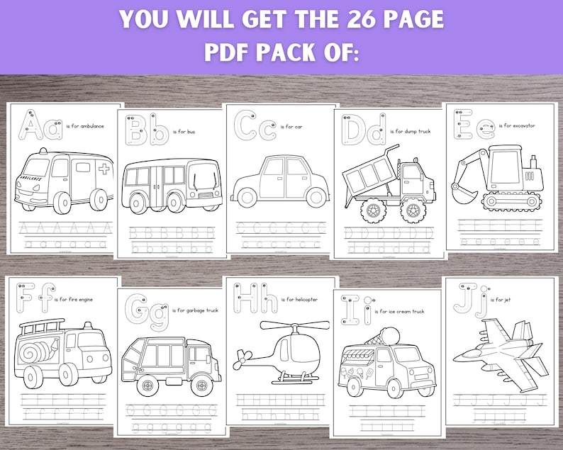 Transportation Alphabet Coloring Pages: ABC Tracing Practice (preschool ...