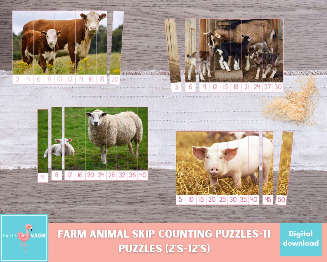 Farm Animal Skip Counting Puzzles: Montessori Math Game (digital ...