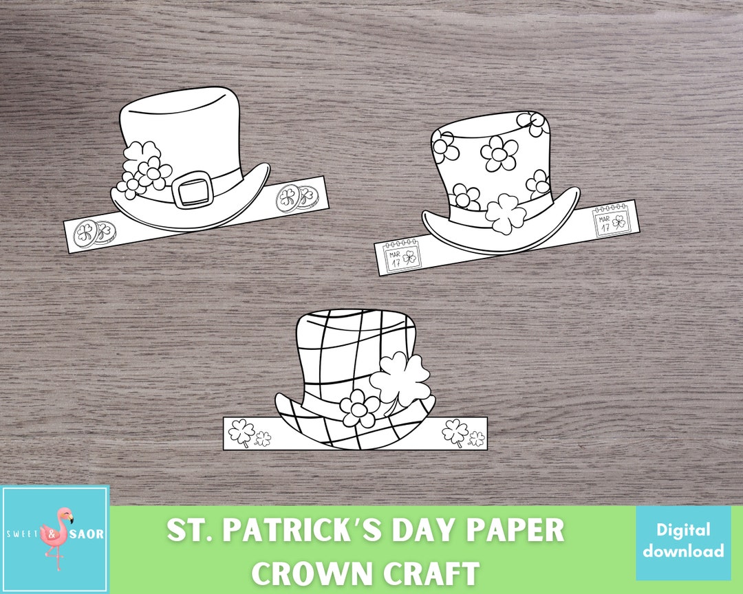 St. Patrick's Day Paper Crown Craft, Paper Hat Coloring, Printable Kids ...