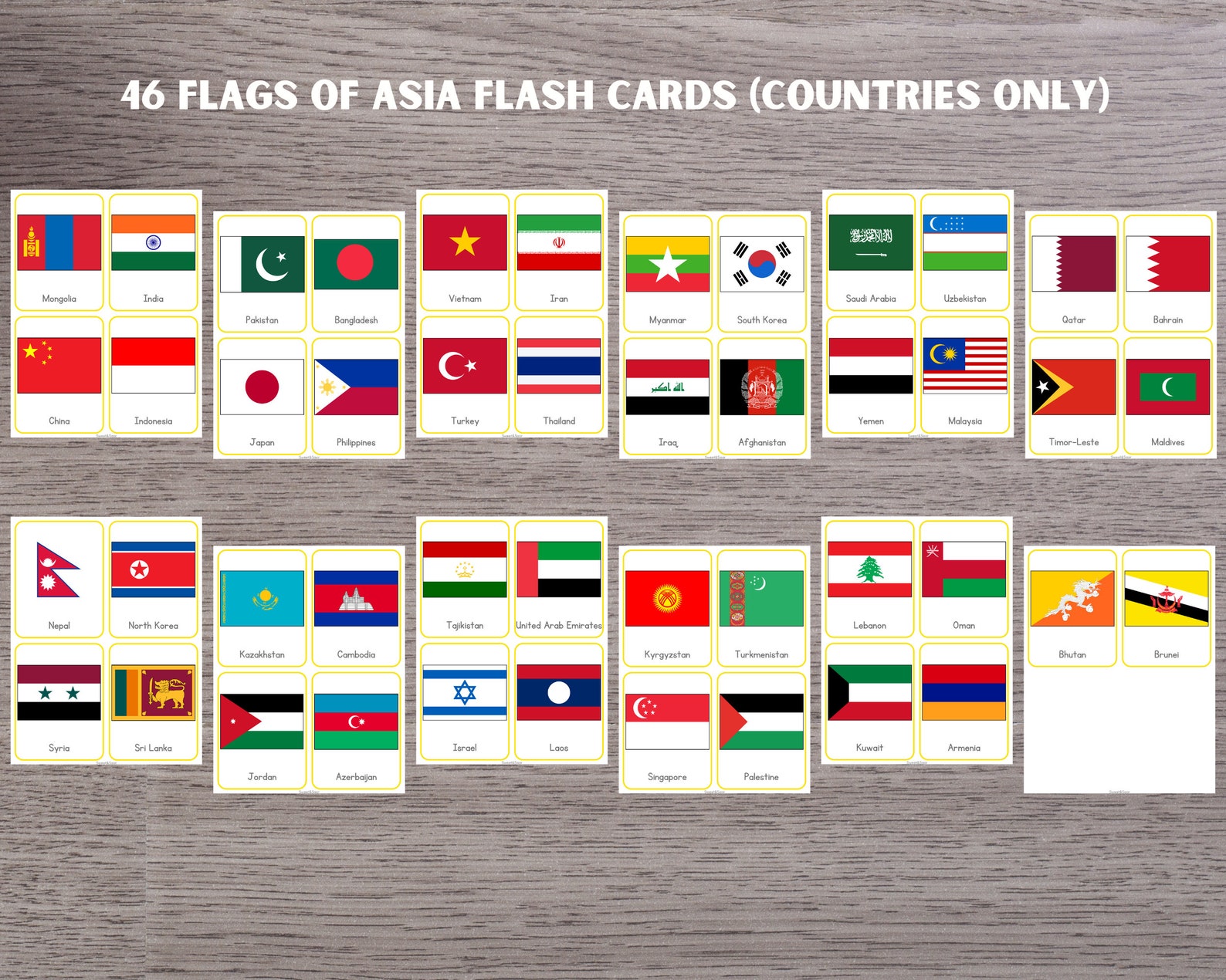 ASIA Flags Coloring Pages, Flags of Asia Flash Cards, Montessori Asian ...