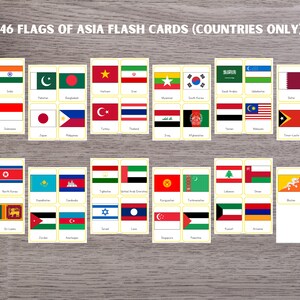 ASIA Flags Coloring Pages, Flags of Asia Flash Cards, Montessori Asian ...