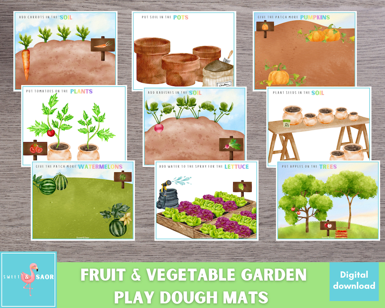 Garden Play Dough Mats, Fruits and Vegetables Playdough Mats, Printable ...
