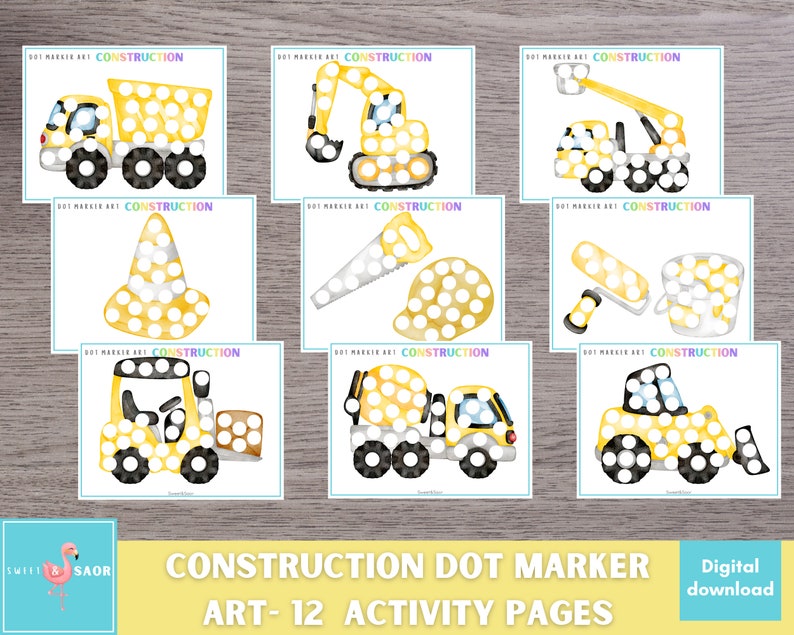 Construction Dot Marker Printable, Preschool Dot Marker Activity, Dab ...