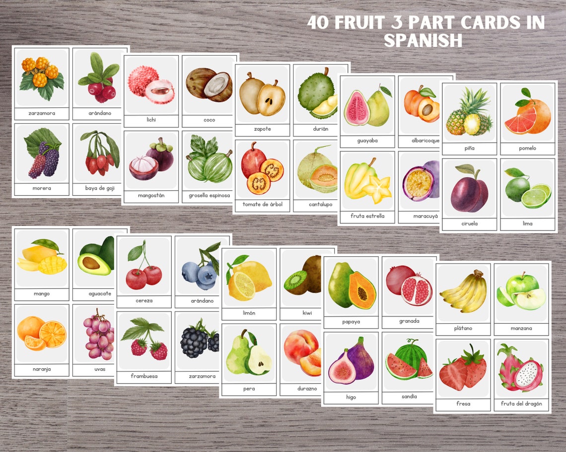 Fruits Flash Cards, Montessori 3 Part Fruit Cards, Montessori Cards ...