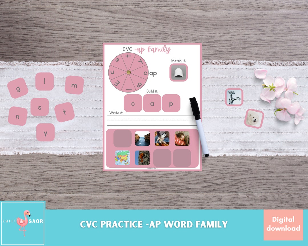 CVC Word Family Worksheet Printable, Kindergarten Rhyming Word Builder ...