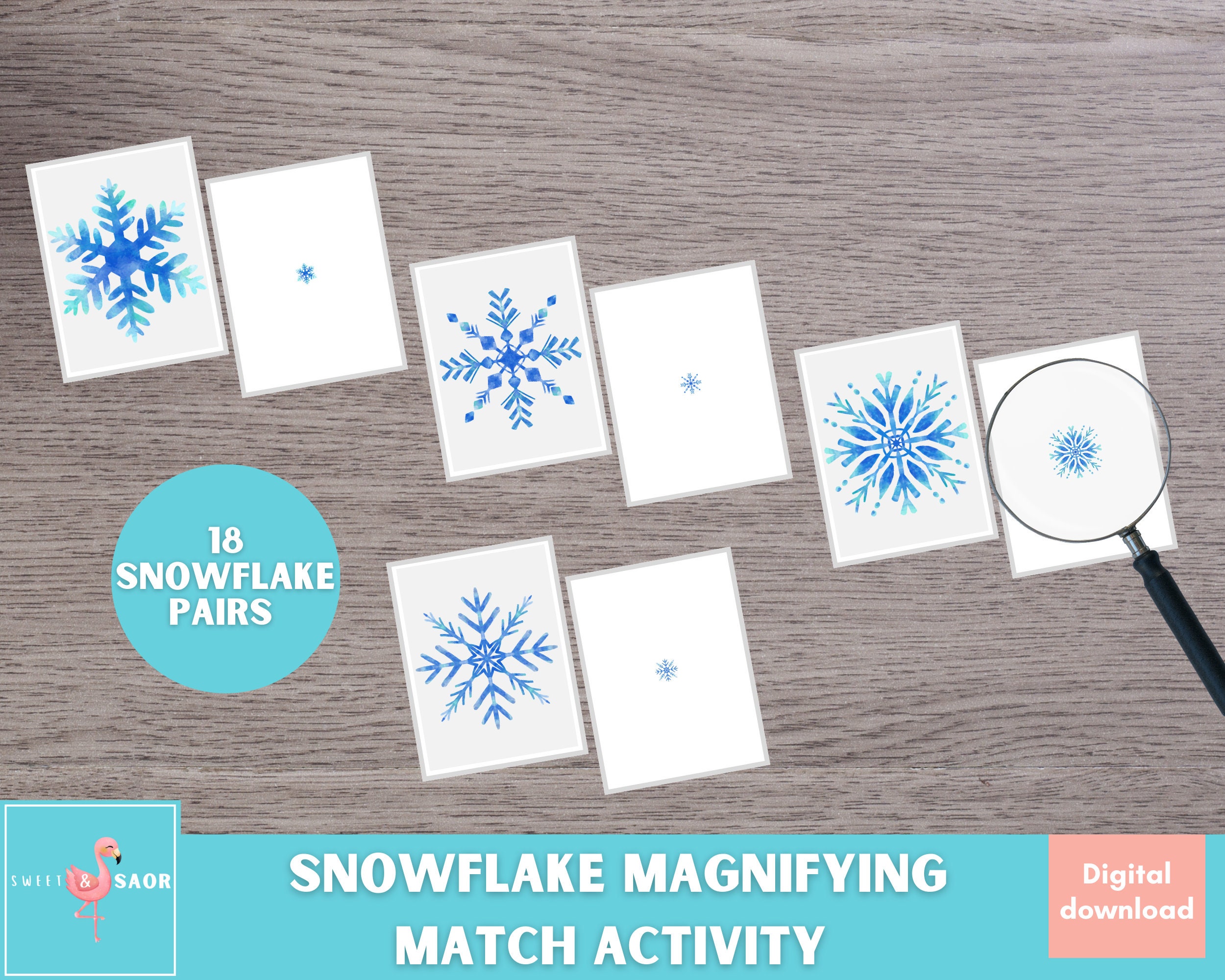 Snowflake Magnifying Match Game: Winter Montessori Activity (digital ...