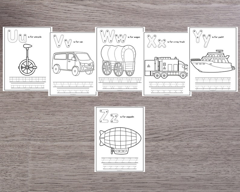Transportation Alphabet Coloring Pages: ABC Tracing Practice (preschool ...