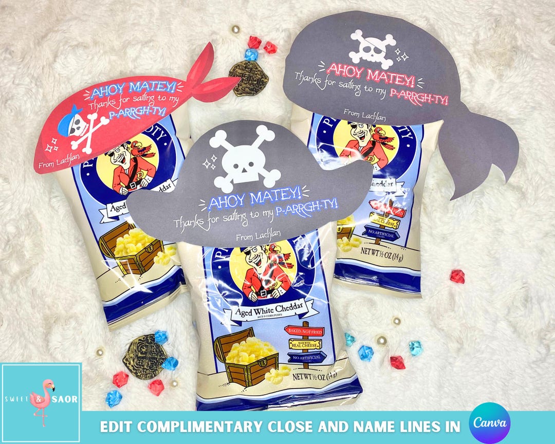 Pirate Food Birthday Tags, Personalized Favor Tag, Pirate Party Favor ...