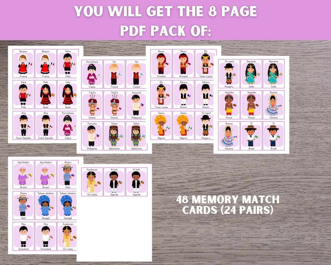 Hello Around the World Memory Match 2, Multicultural Language Activity ...