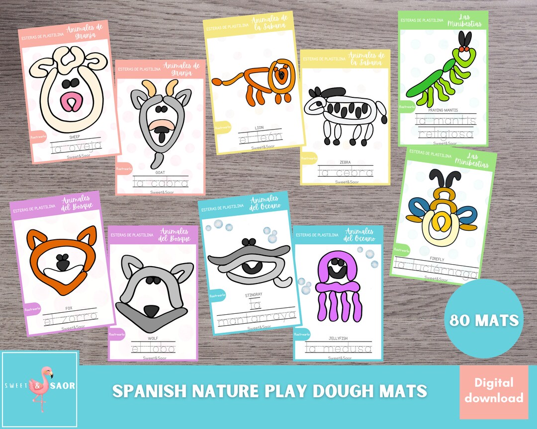 SPANISH Nature Playdough Mats, Animal Plasticine Printable Mats ...