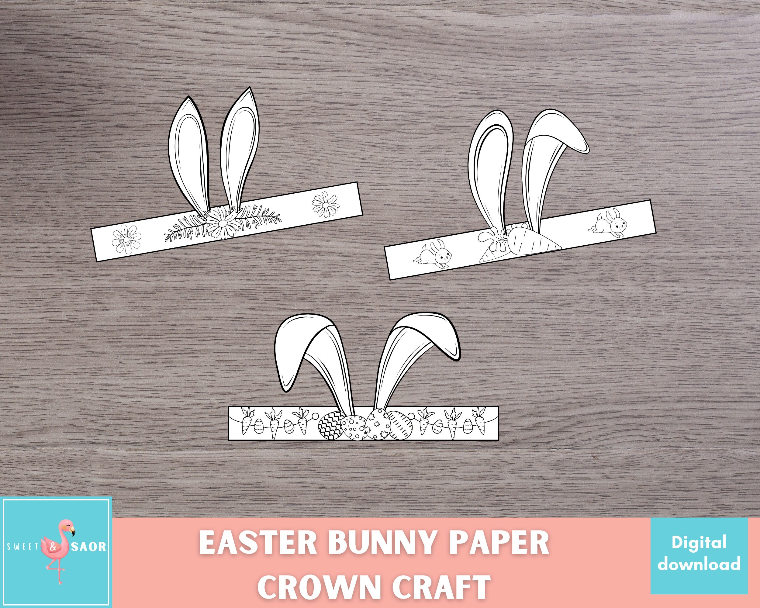 Easter Bunny Ears Paper Crown Craft, Paper Hat Coloring, Easter Party ...