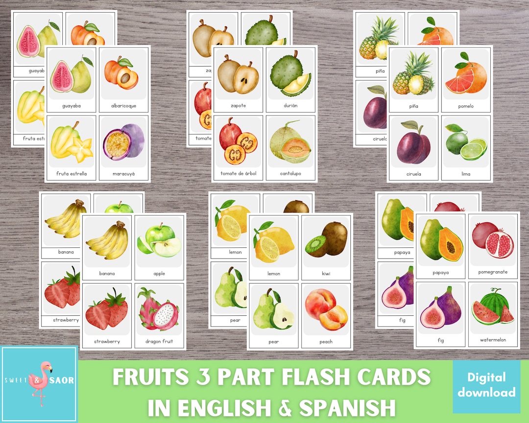 Fruits Flash Cards, Montessori 3 Part Fruit Cards, Montessori Cards ...