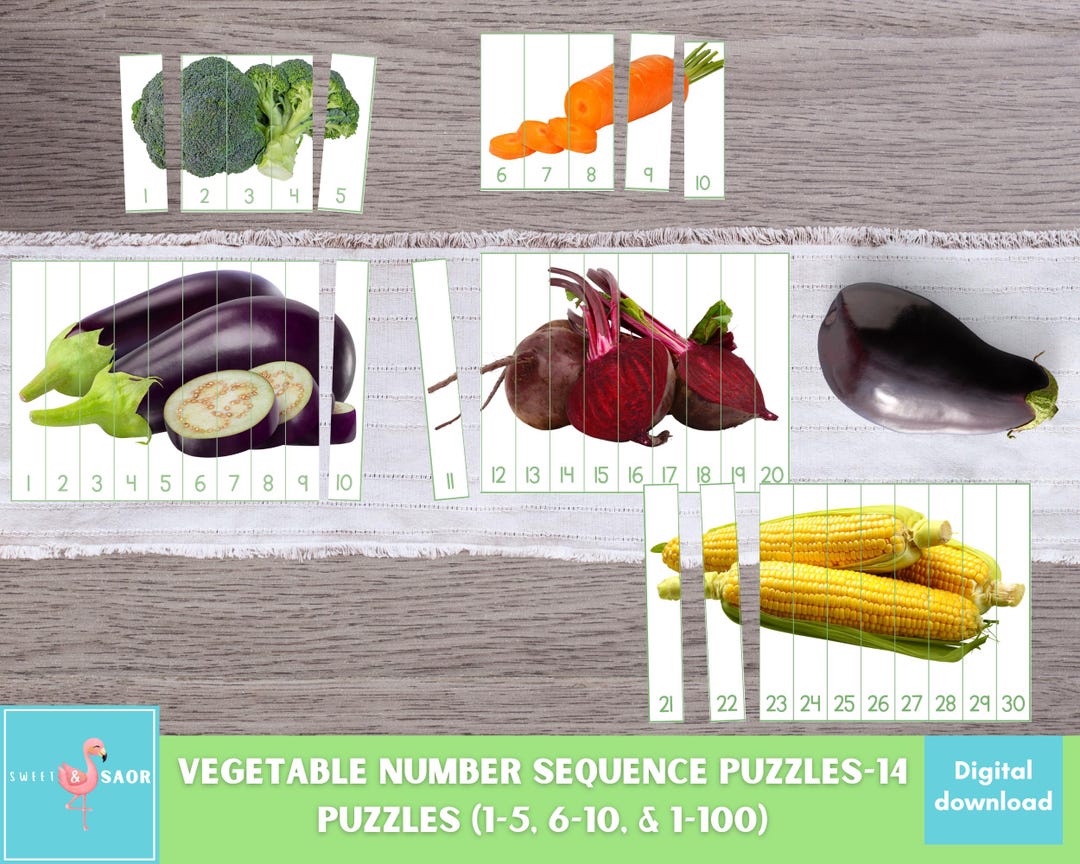 Vegetables Number Sequence Puzzle, Printable Preschool Counting ...