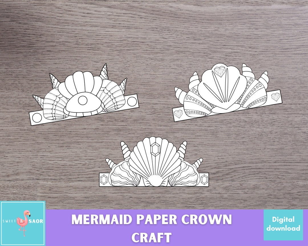 Mermaid Paper Crown Craft, Paper Hat Coloring, Printable Kids Craft ...