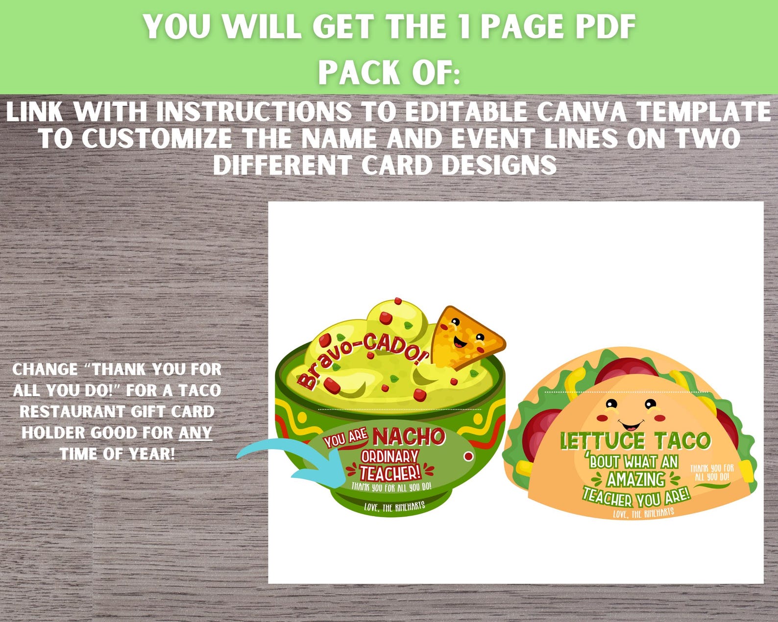 Taco Teacher Appreciation Gift Card Holder (printable) - Etsy