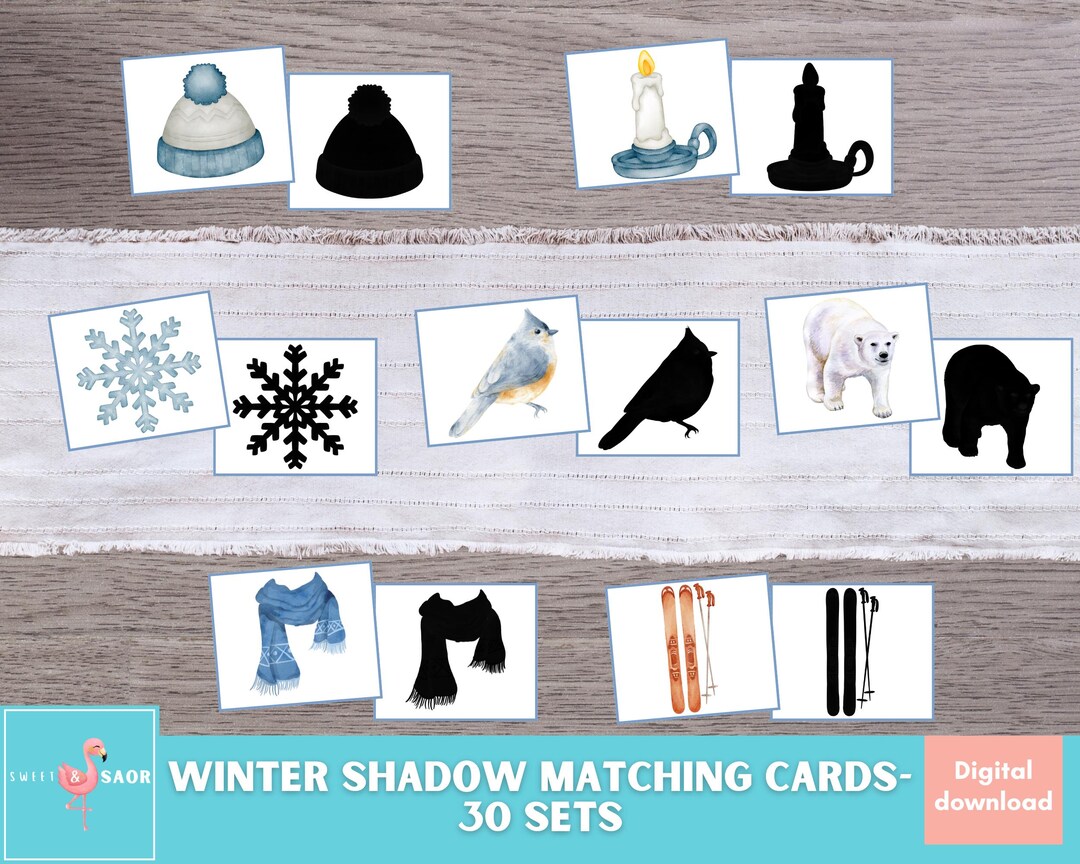 Winter Shadow Matching Cards, Montessori Preschool Printable, Toddler ...