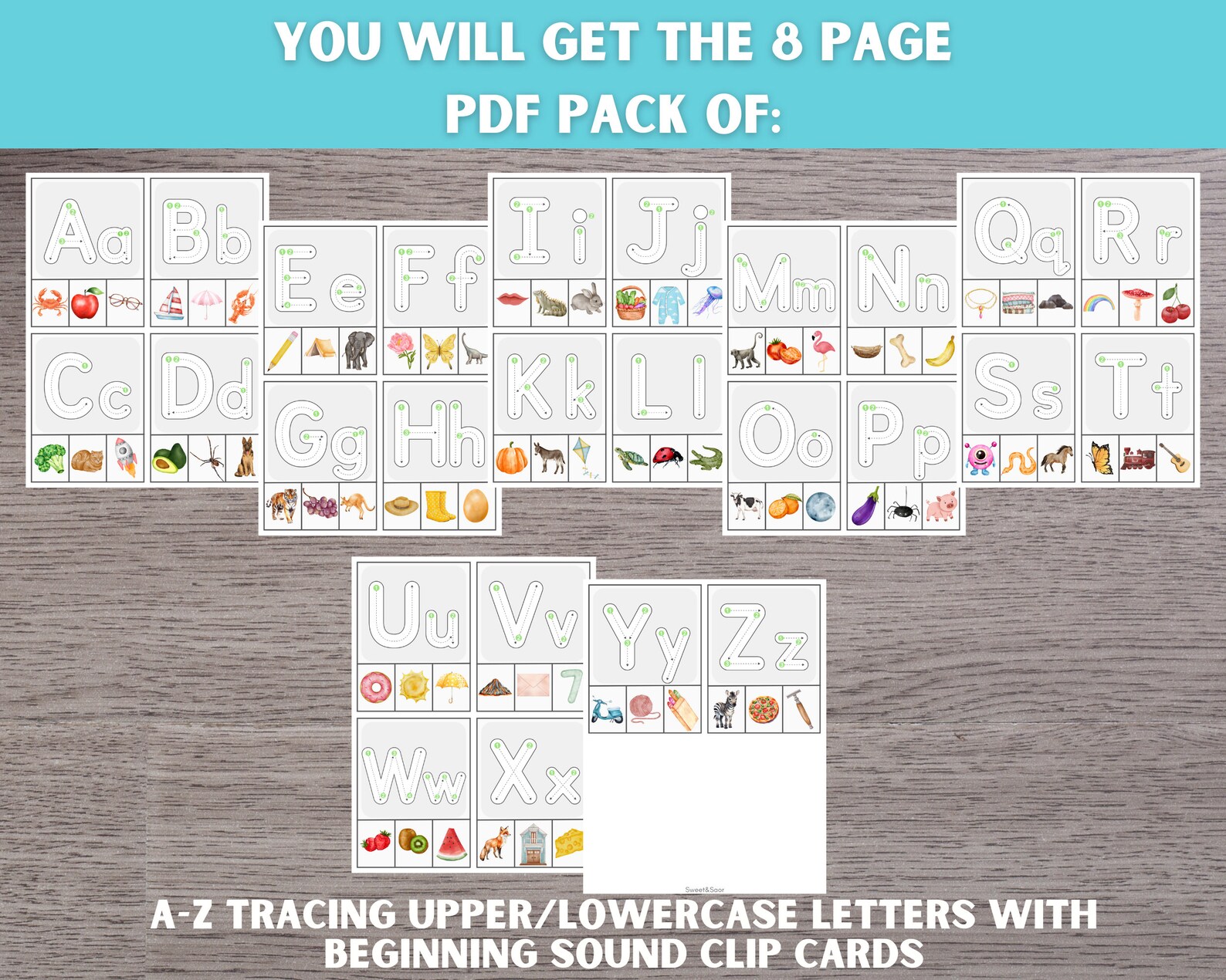 Letter Trace & Beginning Sounds Clip Cards: A-Z Phonics (digital ...
