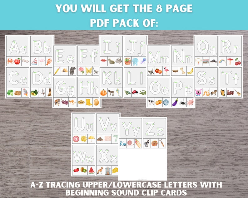 Letter Trace & Beginning Sounds Clip Cards: A-Z Phonics (digital ...