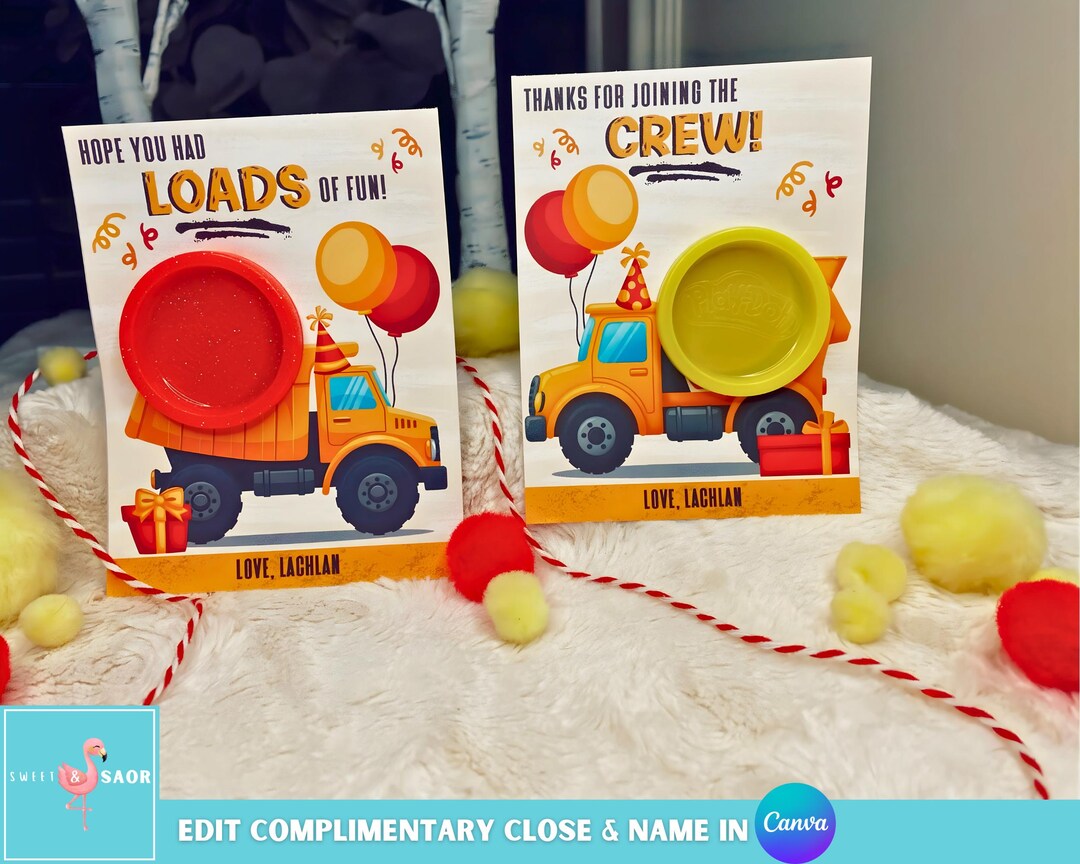 Construction Truck Birthday Party Favor: Play-doh Holder Card - Etsy