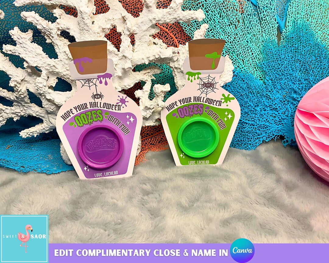 Printable Halloween Slime Holder Cards: Editable Favor Tags (digital ...