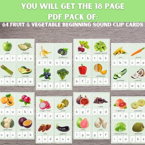 Fruit & Vegetable Beginning Sound Clip Cards: Preschool Phonics (PDF ...
