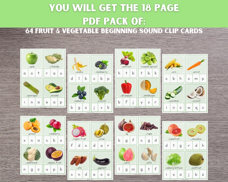Fruit & Vegetable Beginning Sound Clip Cards: Preschool Phonics (PDF ...