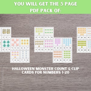 Halloween Count and Clip Cards, Preschool Printable, Halloween Math ...