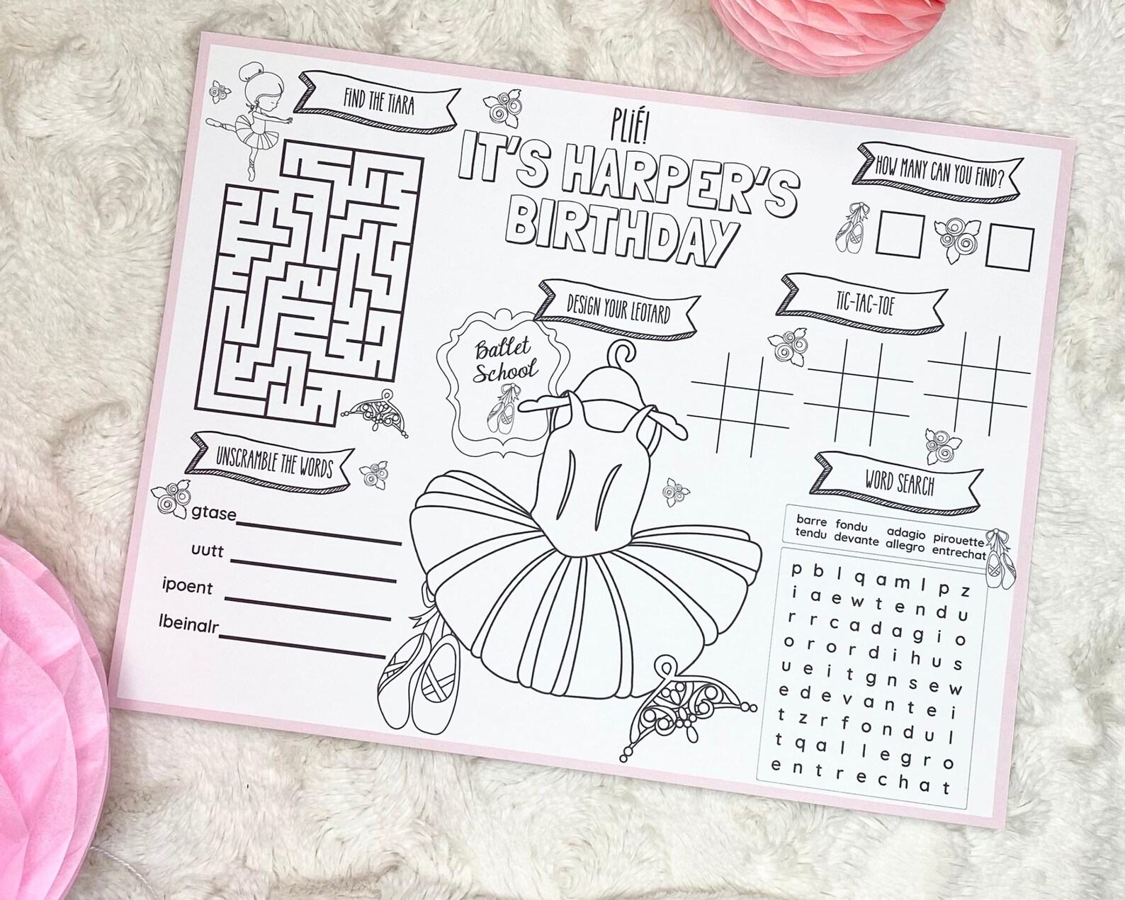 Editable Ballerina Activity Placemat, Printable Ballet Birthday Party ...