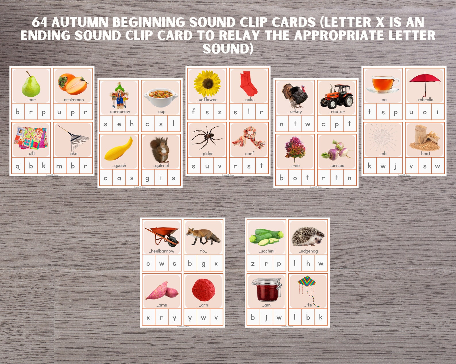 Autumn Beginning Sound Clip Cards, Fall First Letter Sounds Clip Cards ...
