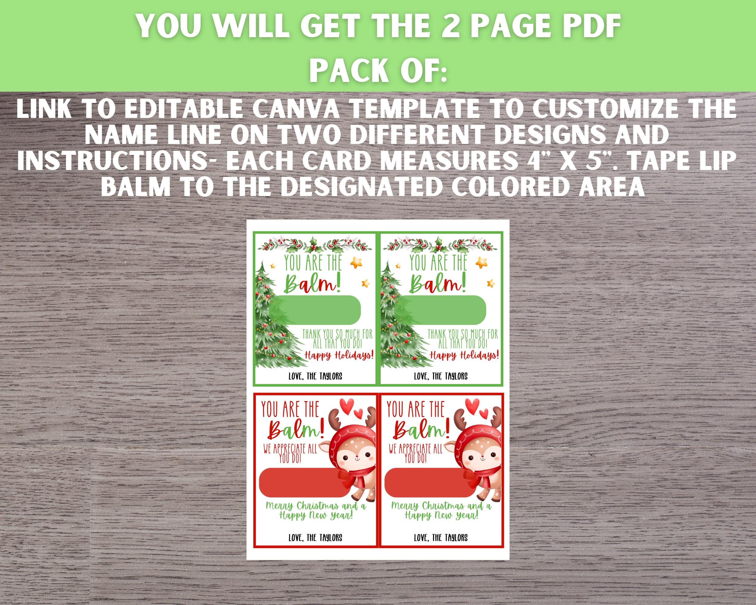 Printable Christmas Lip Balm Tags, Christmas Lip Balm Holder, Holiday ...