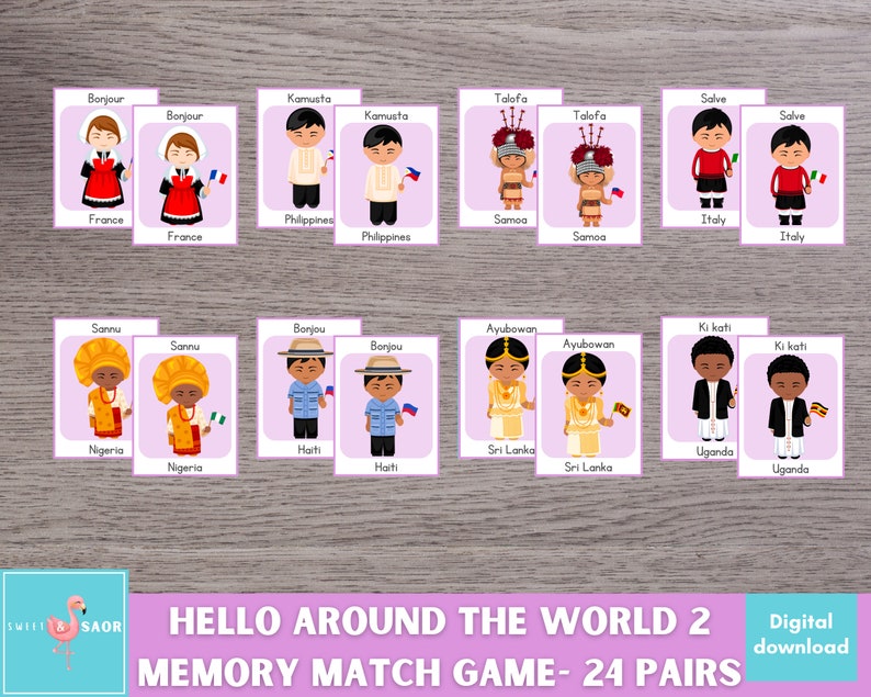 Hello Around the World Memory Match Game: Multicultural Learning ...