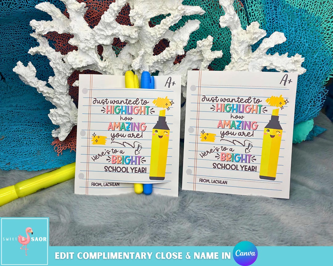 Bright School Year Highlighter Gift Tag: Printable Back to School Favor ...