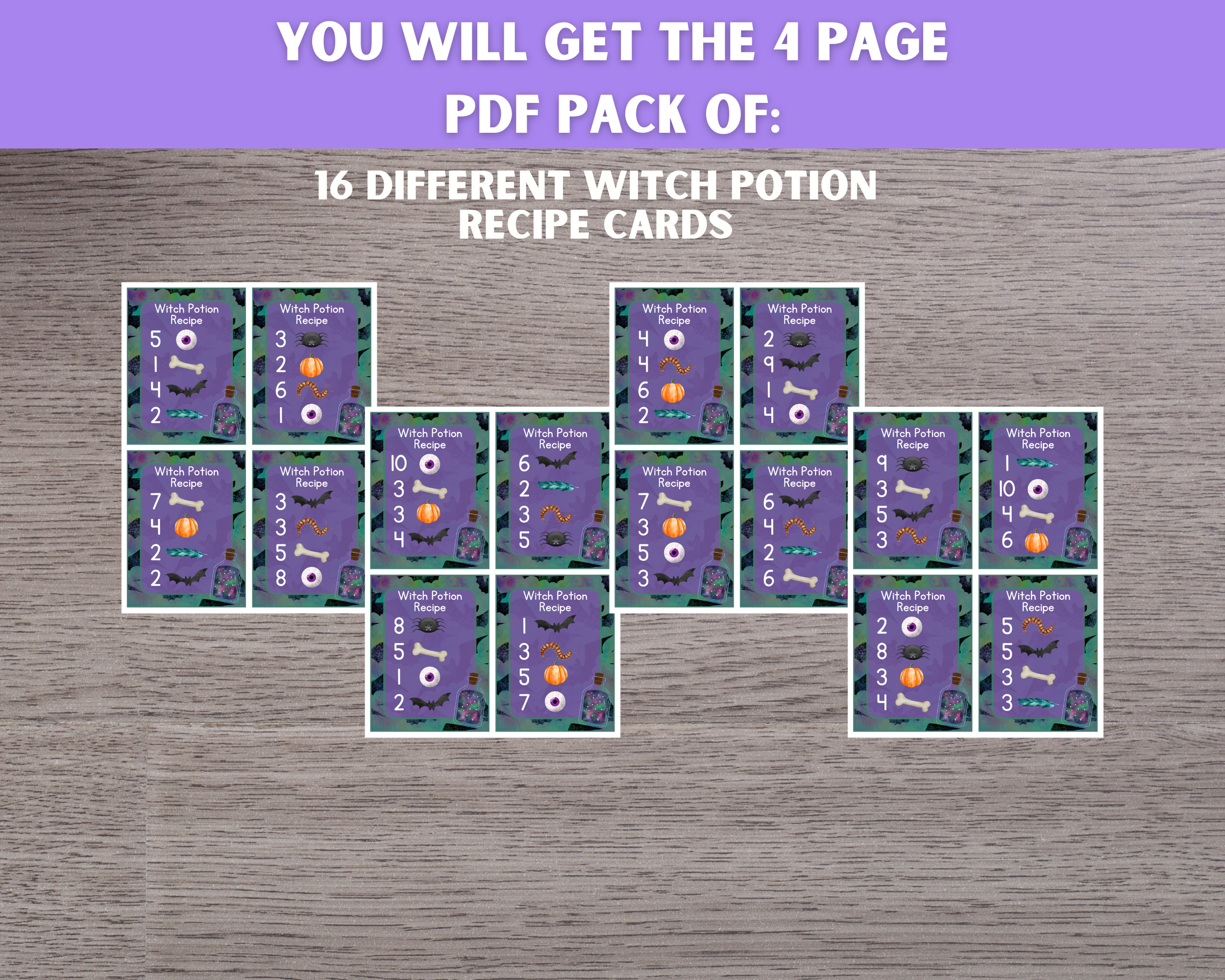Witch Potion Recipe Cards, Sensory Bin Printable Cards, Halloween ...