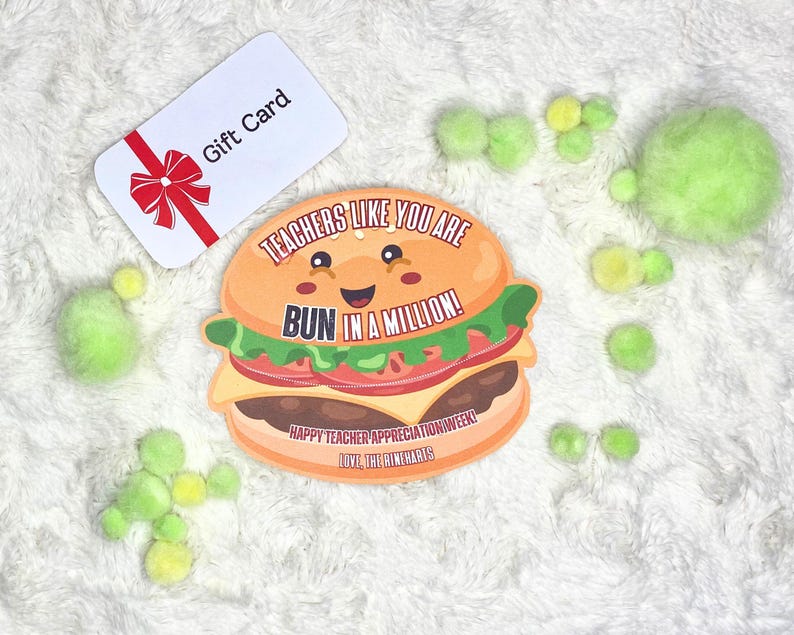 Burger Teacher Gift Card Holder, Printable Thank You Card (digital ...