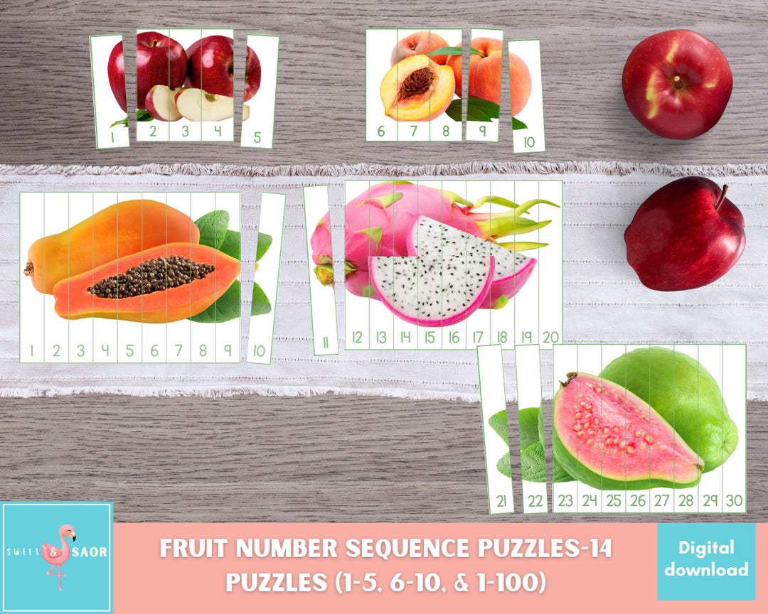 Fruit Puzzle Number Sequence, Preschool Printable Counting 1-10 ...